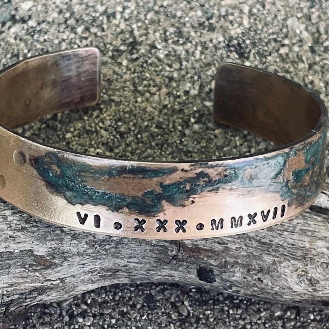 Custom Roman Numeral Bronze Bracelet:personalized Anniversary Date Cuff ...