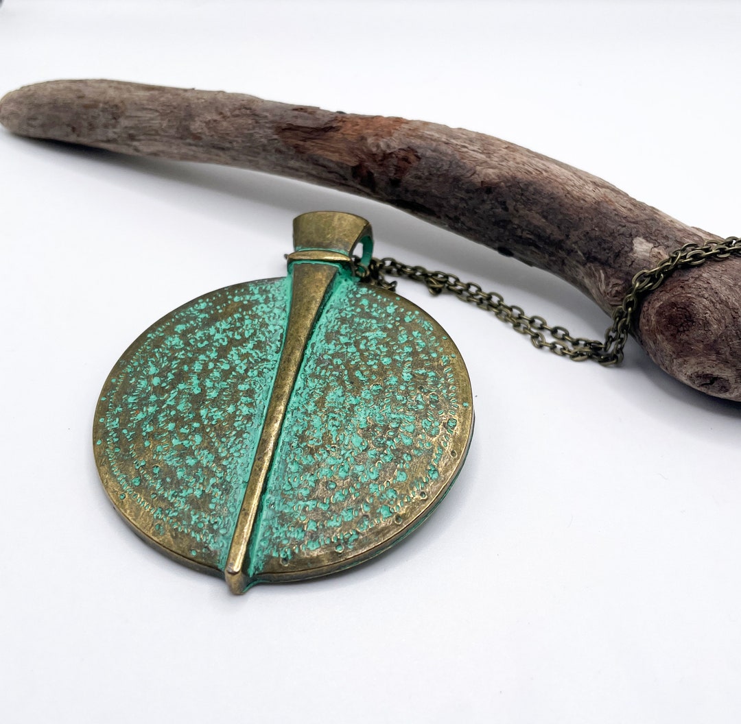 Verdigris Patina Bronze Disc With Spike Necklace . Bronze Gift. Bronze ...
