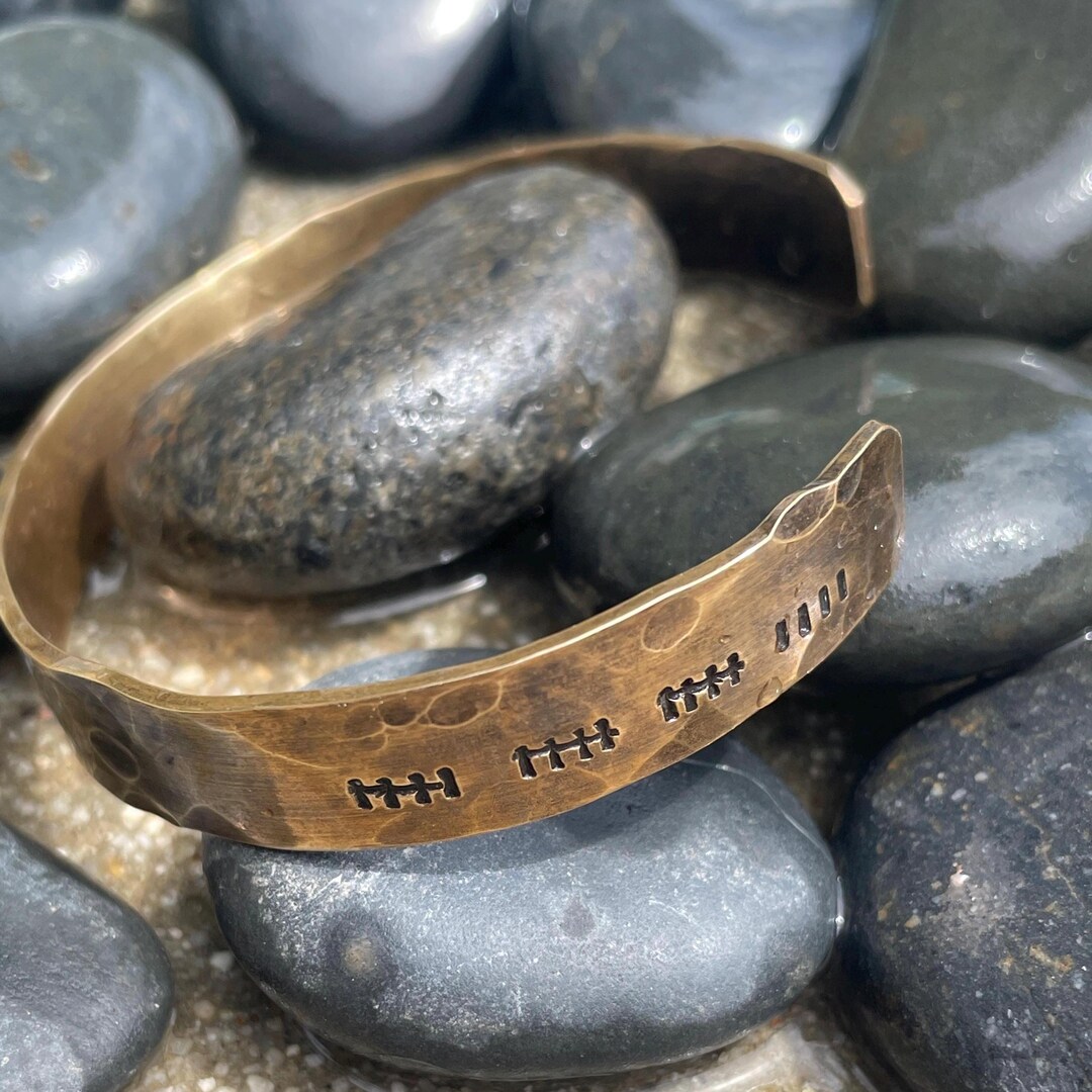 Personalized Bronze Anniversary Bracelet: Hand-stamped Tally Mark Cuff ...