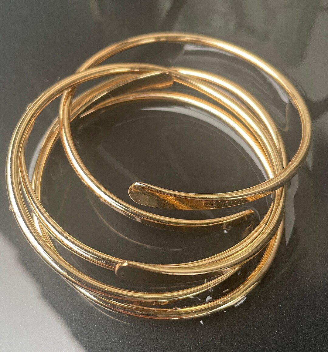 Flat Gold Stacking Bangle, Boho Bangles, Stacking Adjustable Cuffs - Etsy