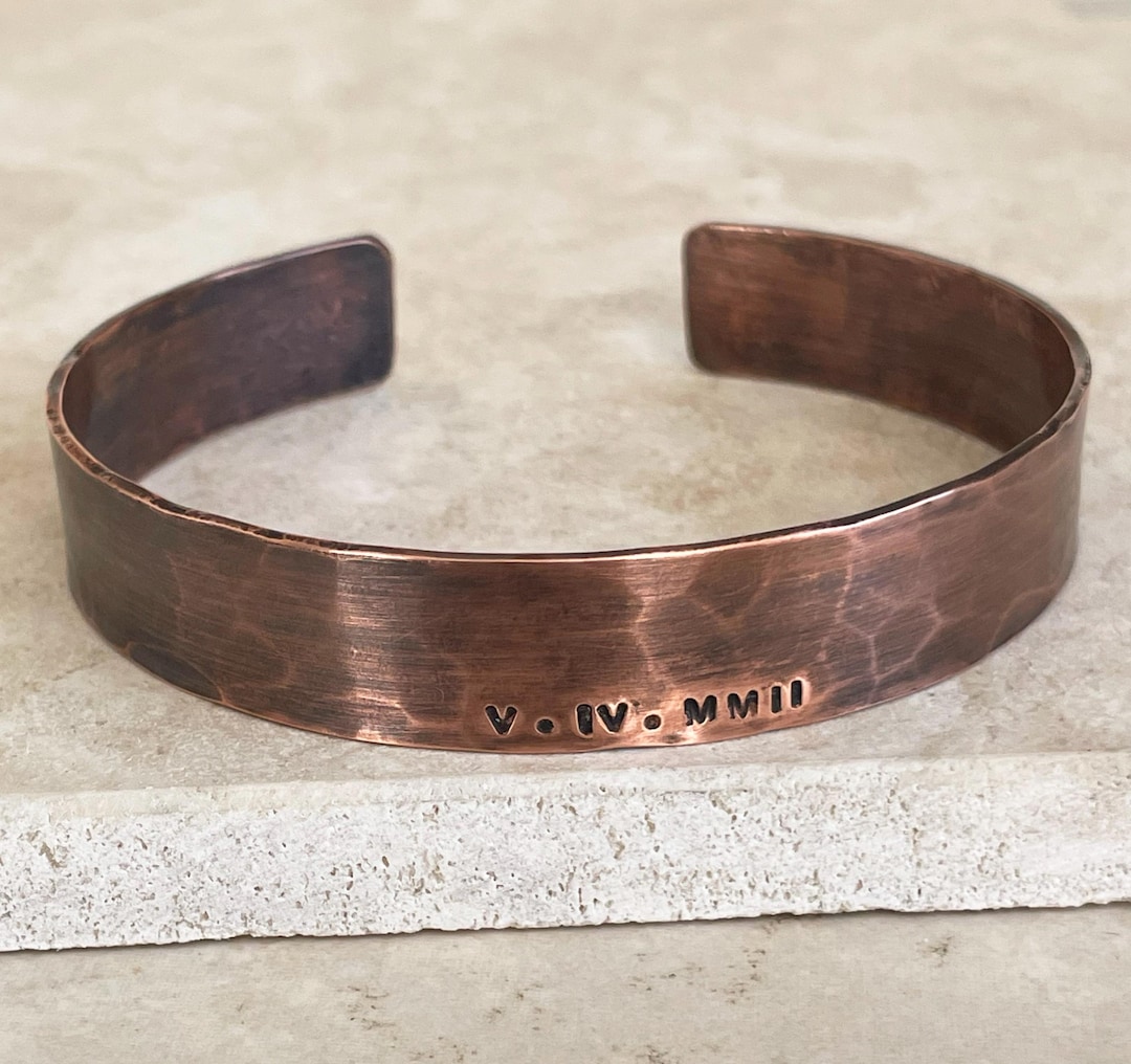 Copper Roman Numeral Date Bracelet,: 7th or 22nd Anniversary ...