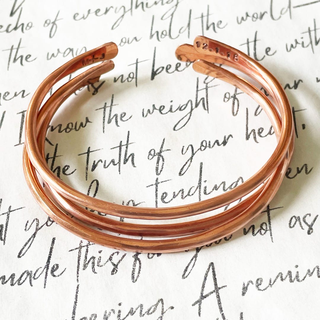 Personalized Hammered Copper Bangle Set: 7th or 22nd Anniversary ...