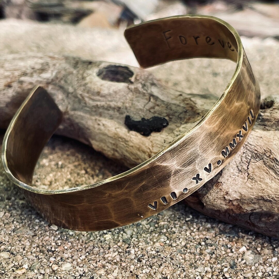 Men's Bronze Cuff, Roman Numeral Date Bracelet, 8th or 19th Anniversary ...