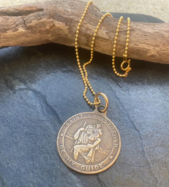 Antique Bronze St Christopher Medal, 1940s Saint Chr… - Gem