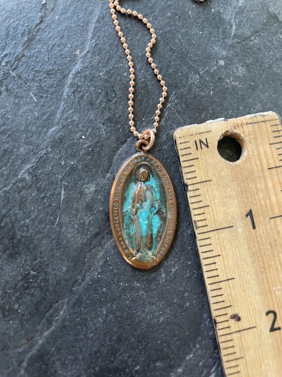 Vintage Virgin Mary Copper Medal with Verdigris Patin… - Gem