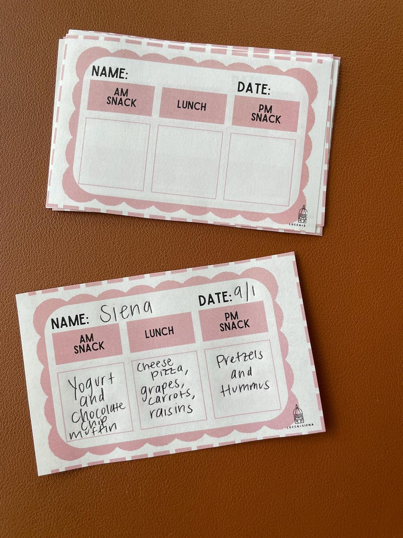 Printable Meal Cards for School & Daycare 8 Cards per Sheet Easy Meal ...