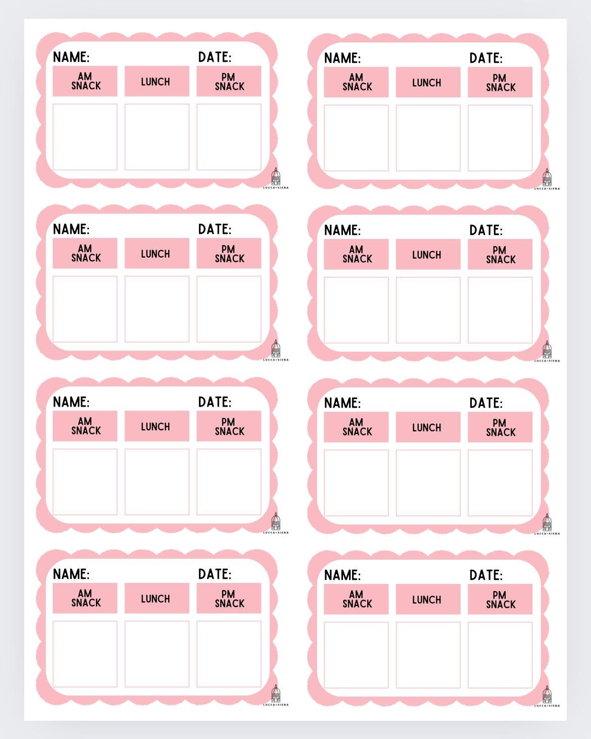 Printable Meal Cards for School & Daycare – 8 Cards per Sheet – Easy ...