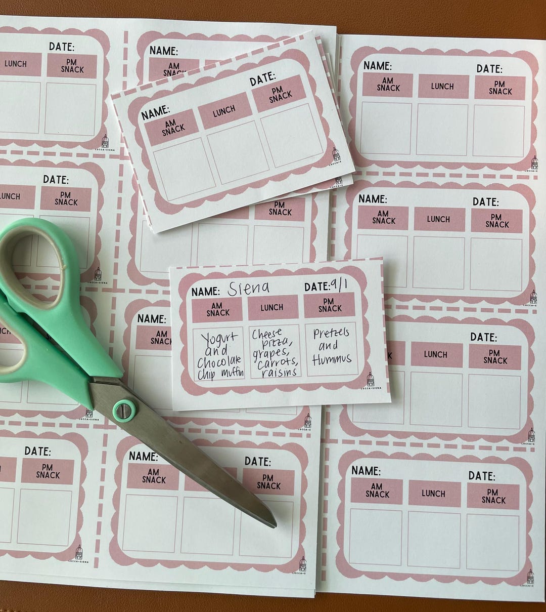 Printable Meal Cards for School & Daycare – 8 Cards per Sheet – Easy ...