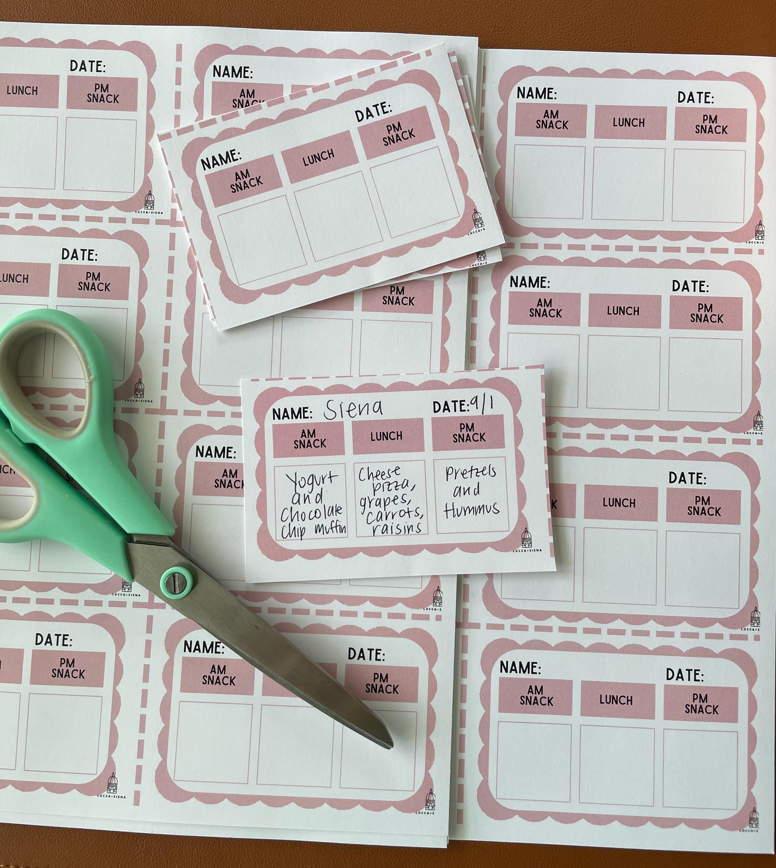 Printable Meal Cards for School & Daycare – 8 Cards per Sheet – Easy ...