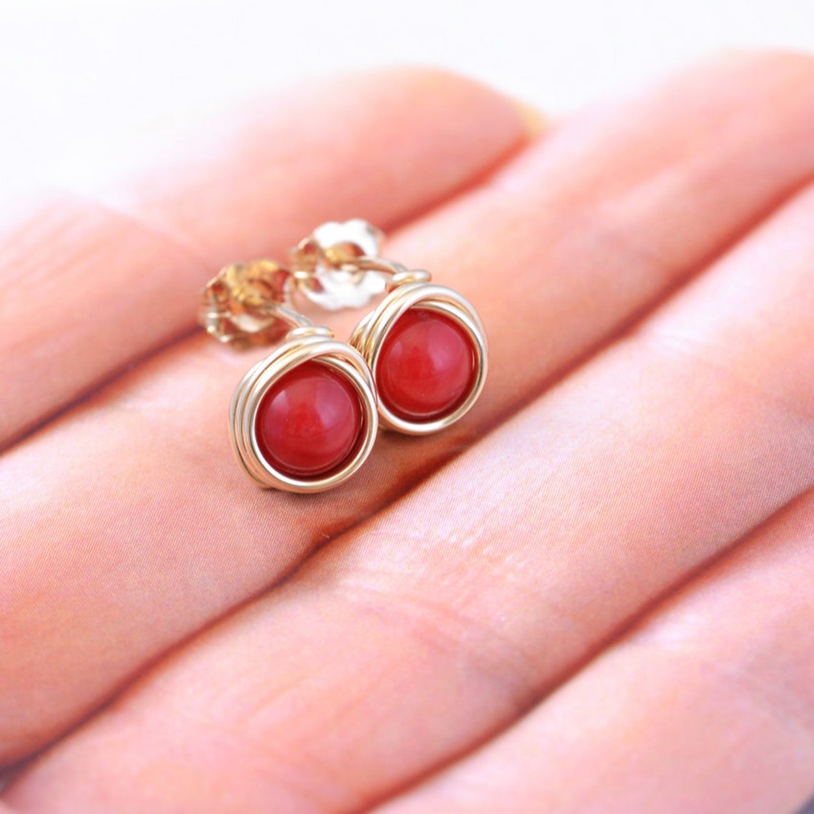 Red Coral Studs Red Posts Poppy Red Stud Earrings Red Studs | Etsy