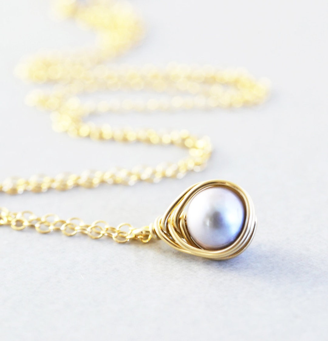 Grey Pearl Necklace, June Birthstone, Gray Pearl, Bridesmaid, Sterling ...