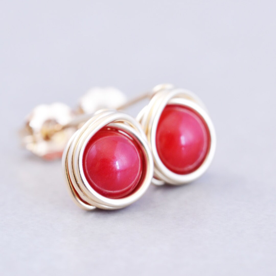 Red Coral Studs, Red Posts, Poppy Red Stud Earrings, Red Studs - Etsy