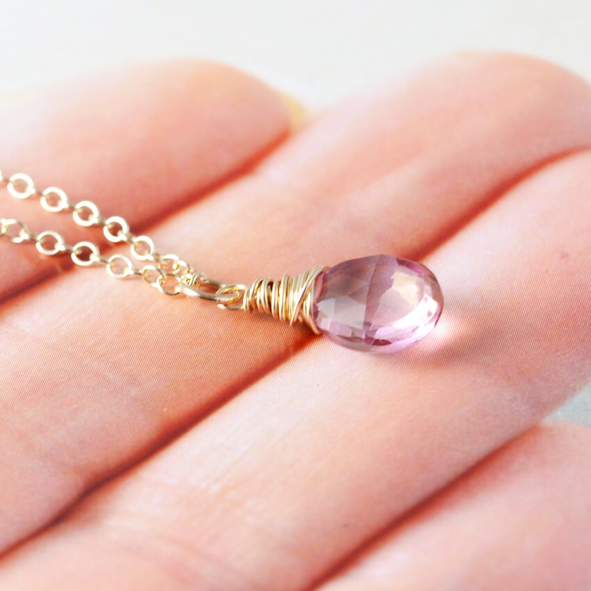 Pink Quartz Drop Necklace Light Pink Pendant Necklace | Etsy