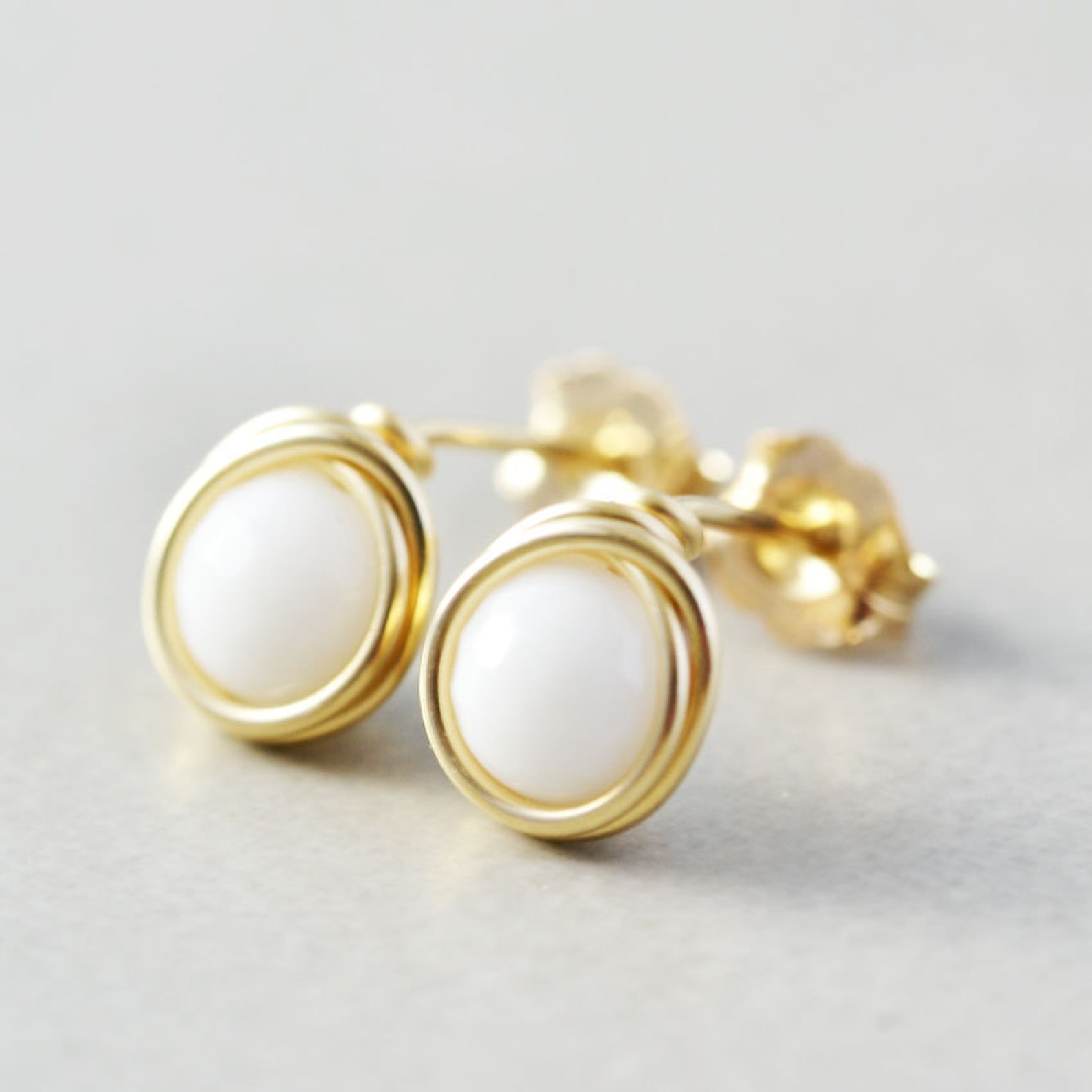 White Onyx Studs, White Post Earrings, Gold, Sterling, Rose Gold Posts ...