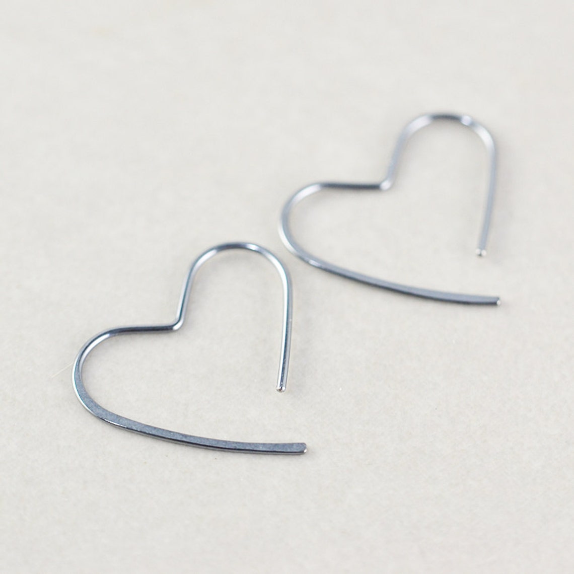 Heart Hoops Oxidized Sterling Hoops Small Heart Earrings - Etsy
