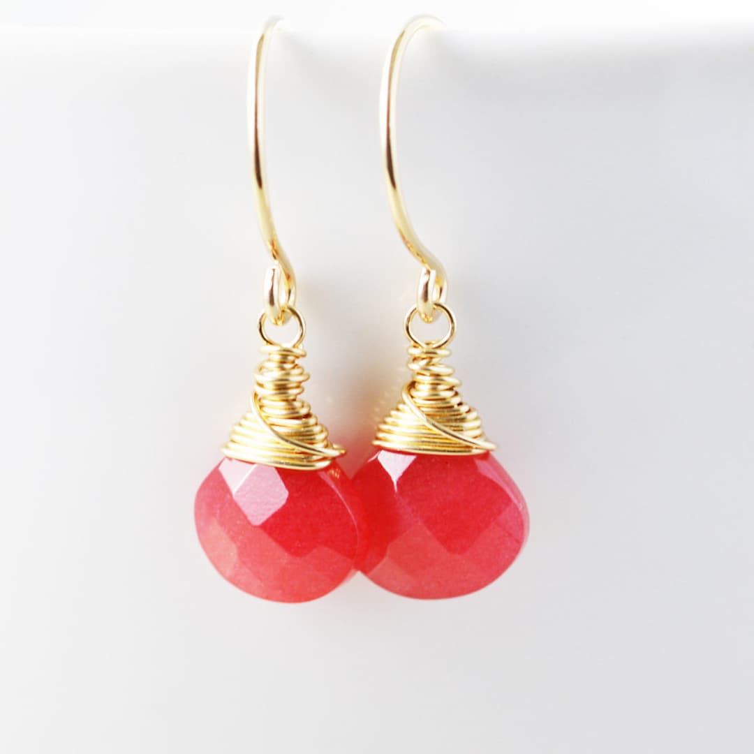 Cherry Jade Dangle Earrings, Raspberry Drop Earrings, Pink Earrings ...