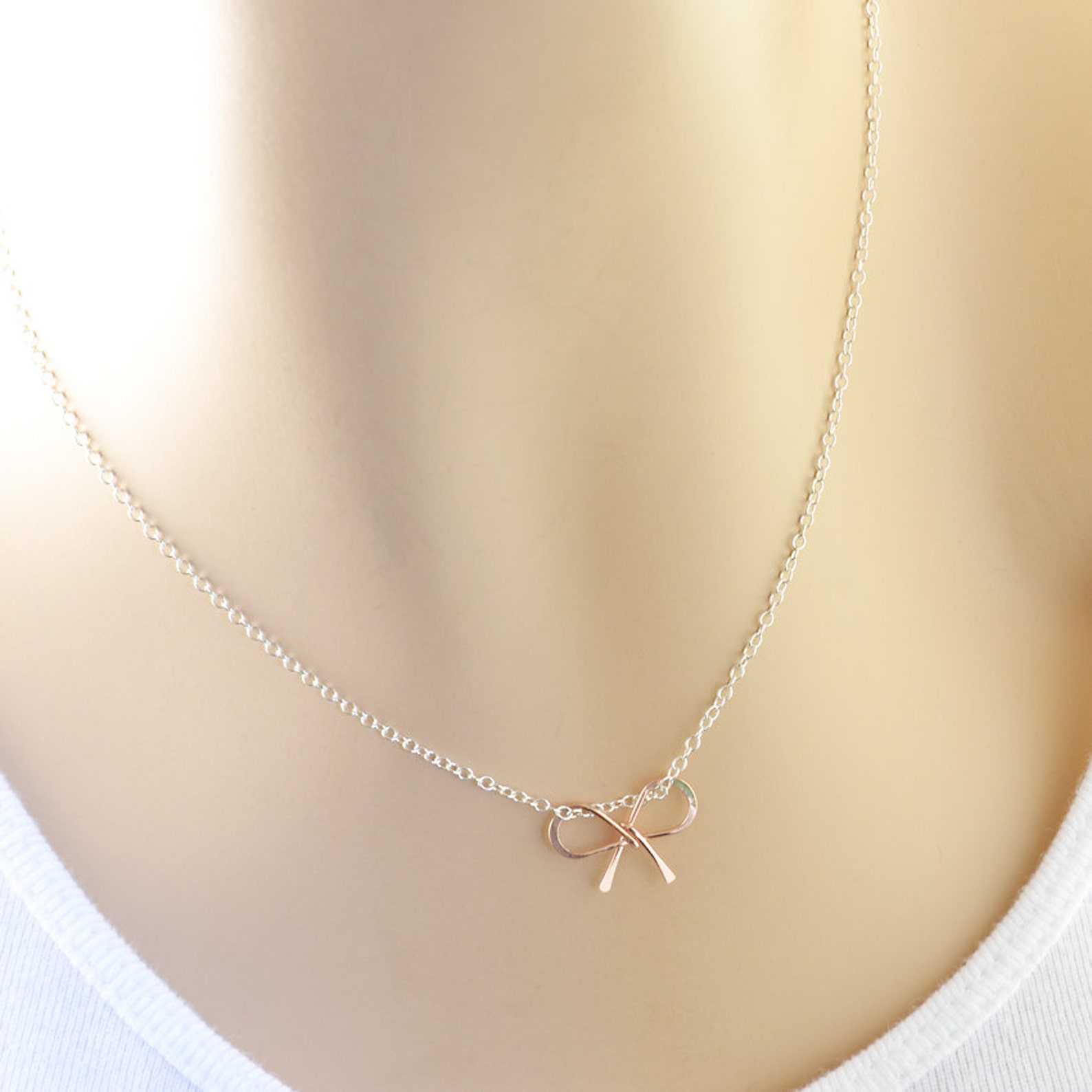 Bow Necklace, Floating Bow Necklace, Rose Gold Bow Necklace, Bridesmaid ...