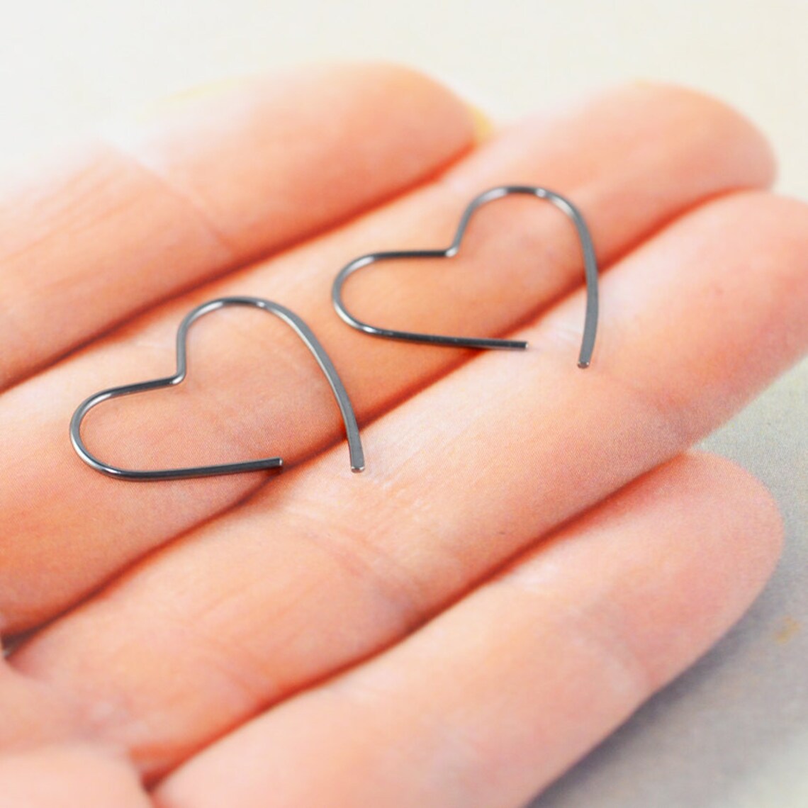 Heart Hoops, Oxidized Sterling Hoops, Small Heart Earrings, Valentine ...