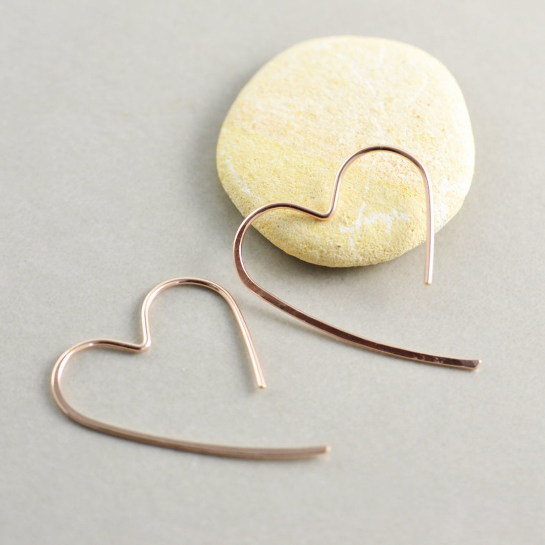 Rose Gold Heart Hoops Large Heart Earrings Bridesmaid - Etsy