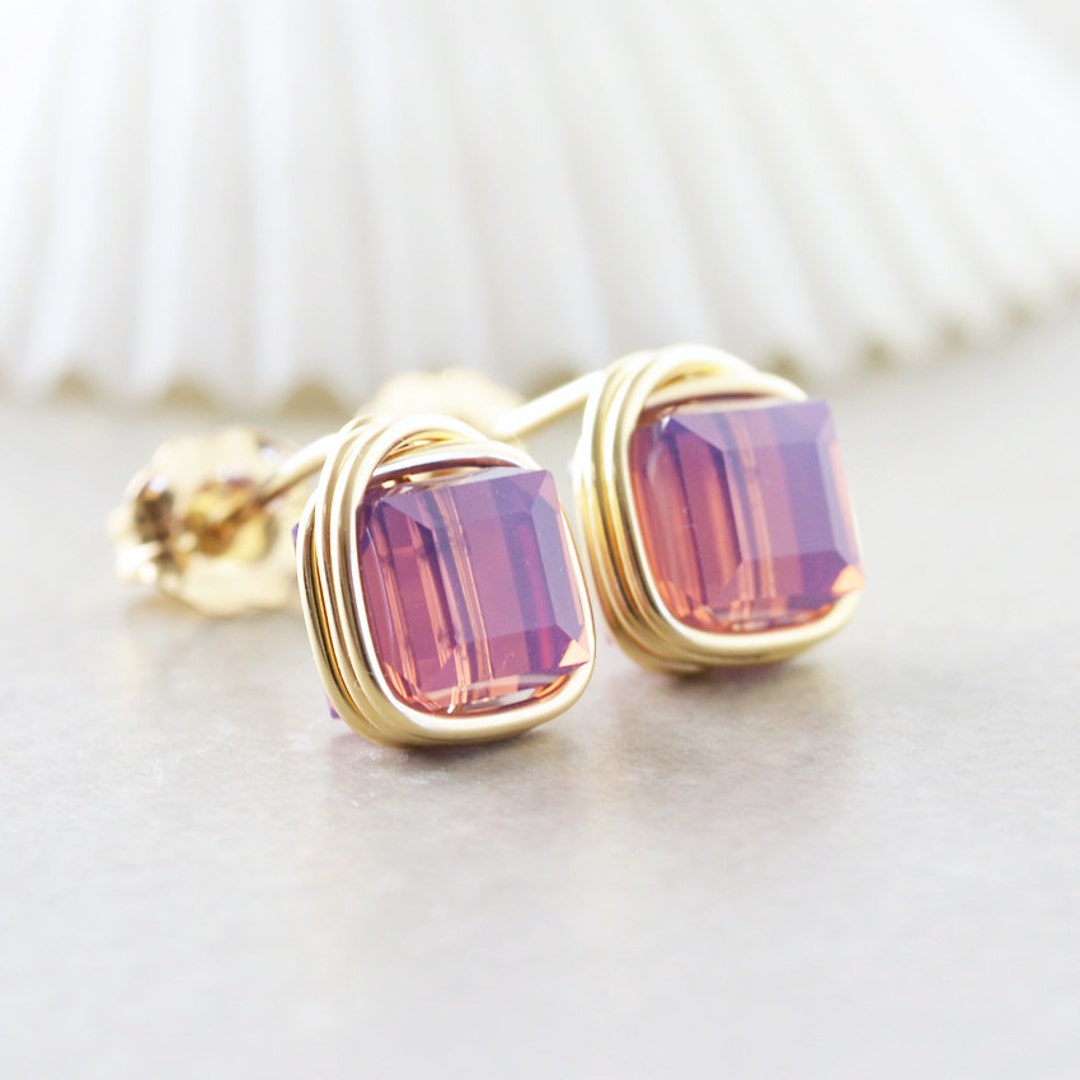 Purple Studs Swarovski Crystal Studs Square Post Earrings - Etsy