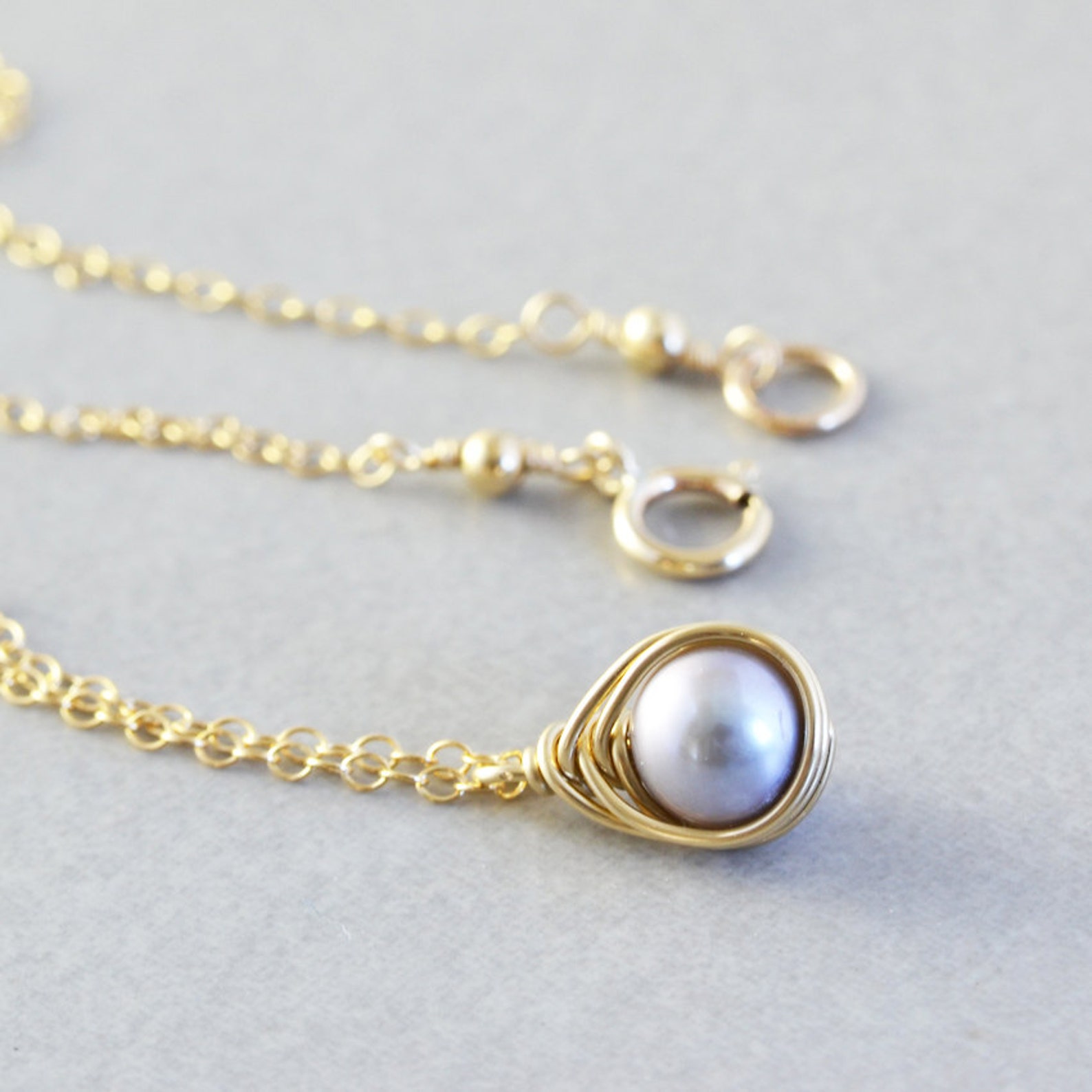 Grey Pearl Necklace, June Birthstone, Gray Pearl, Bridesmaid, Sterling ...