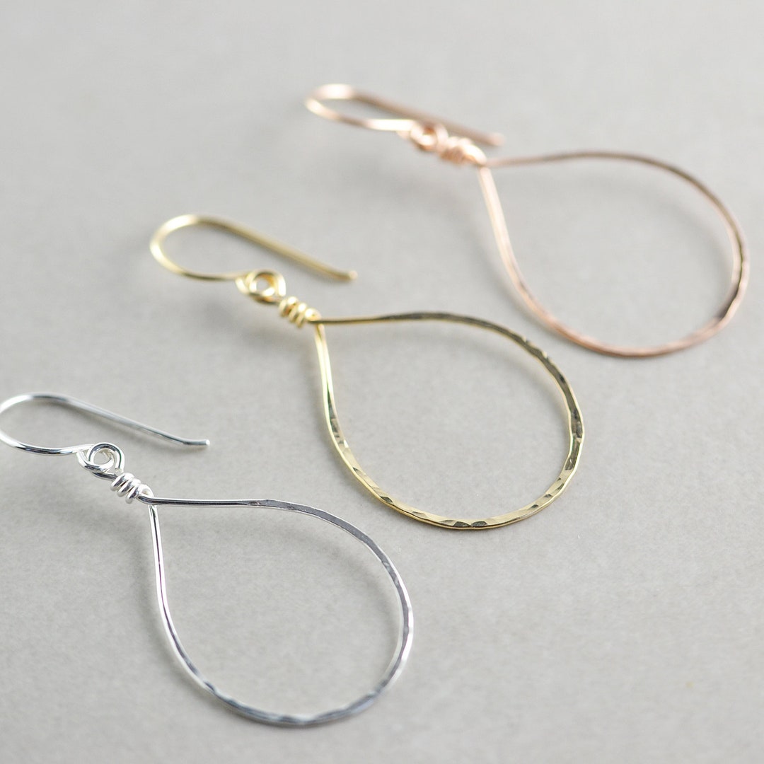 Hoop Earrings, Loop Dangle Earrings, Silver Teardrop Earrings, Rose ...