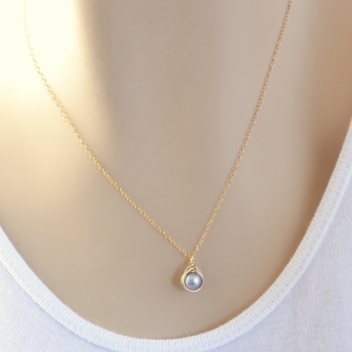 Grey Pearl Necklace, June Birthstone, Gray Pearl, Bridesmaid, Sterling ...