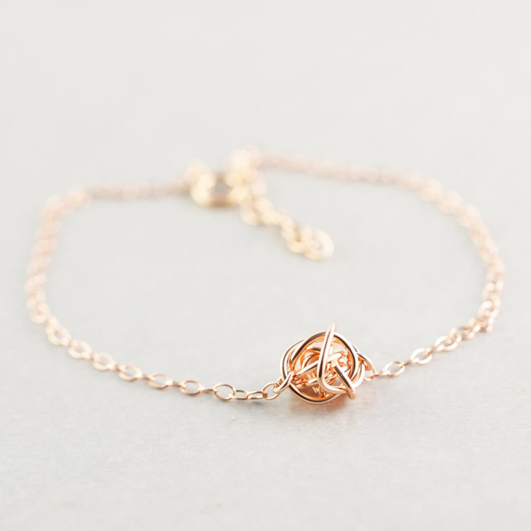 Rose Gold Knot Bracelet, Knotted Jewelry, Bridesmaid Gift, Tie the Knot ...