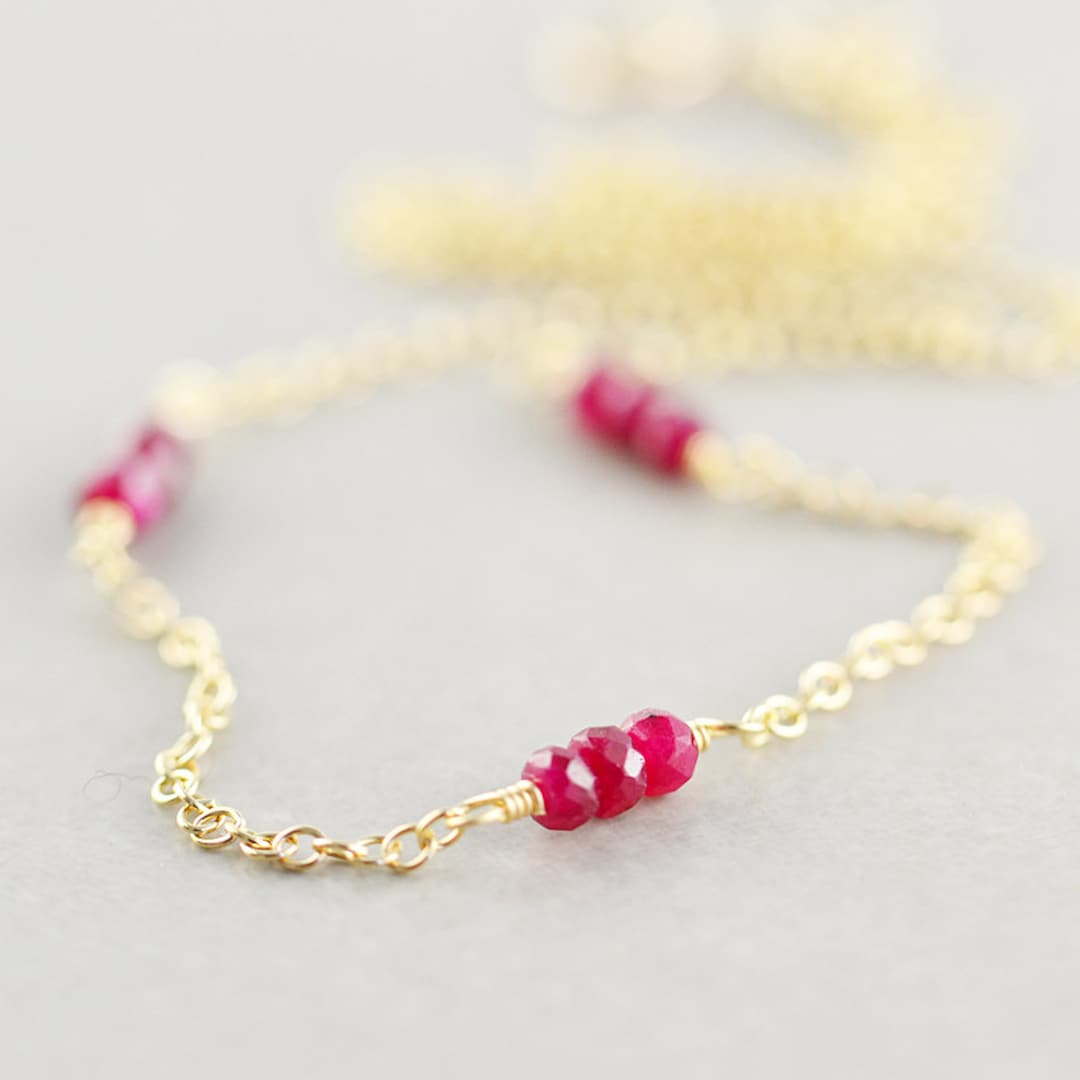 Simple Ruby Necklace, Minimal Necklace, Gold Ruby Necklace - Etsy