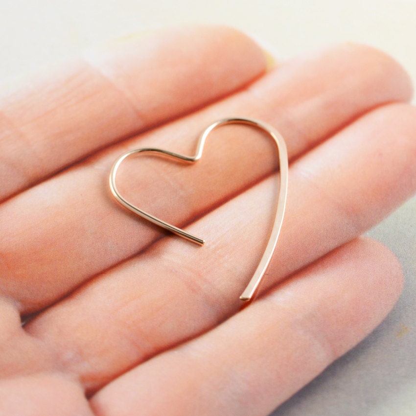 Rose Gold Heart Hoops Large Heart Earrings Bridesmaid - Etsy