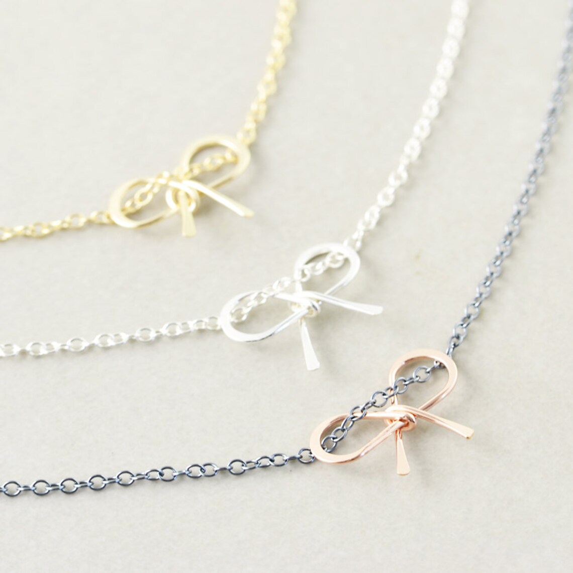 Bow Necklace, Floating Bow Necklace, Rose Gold Bow Necklace, Bridesmaid ...