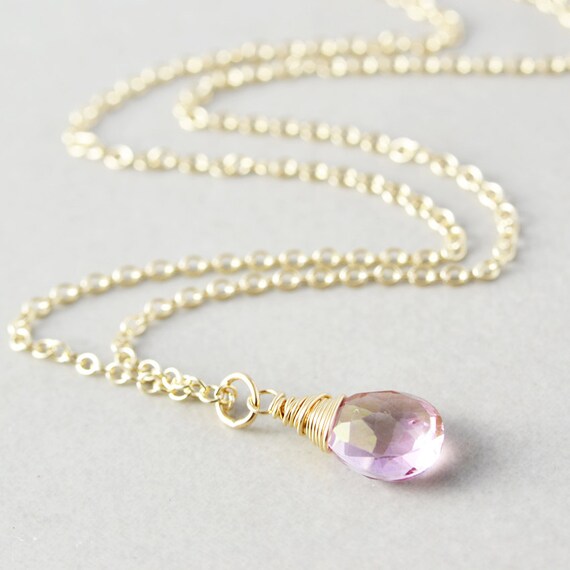 Pink Quartz Drop Necklace Light Pink Pendant Necklace | Etsy