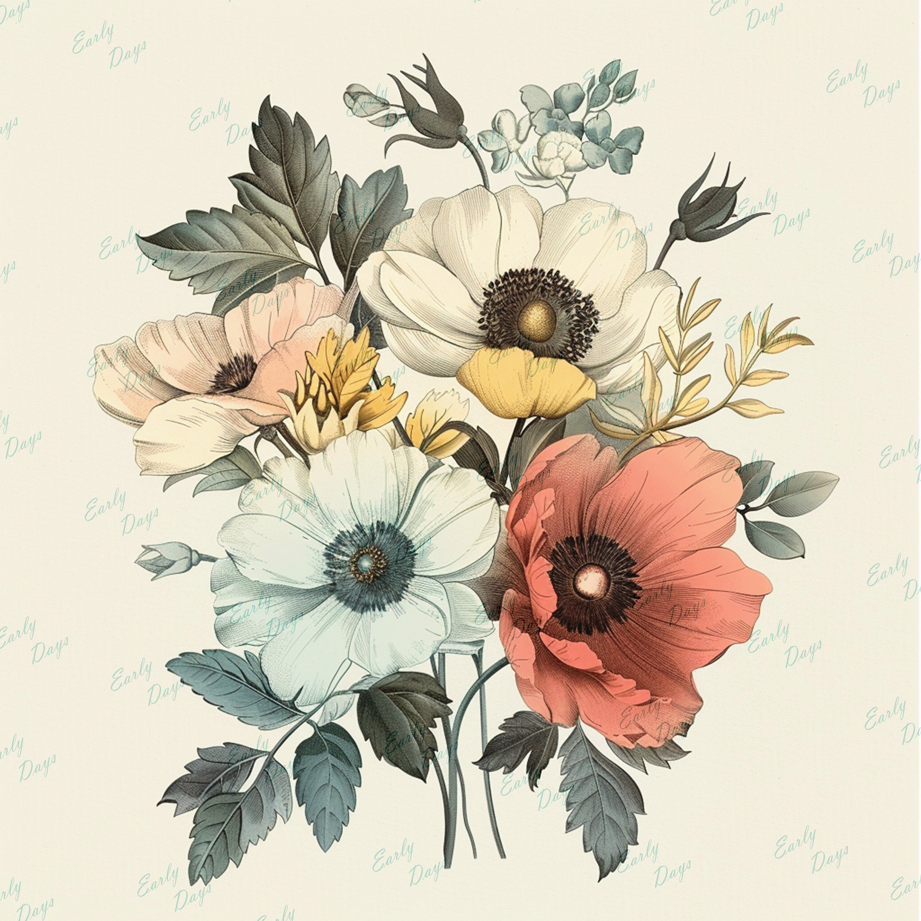 Classic Vintage Flora Downloadable Digital L Flora Watercolors of ...