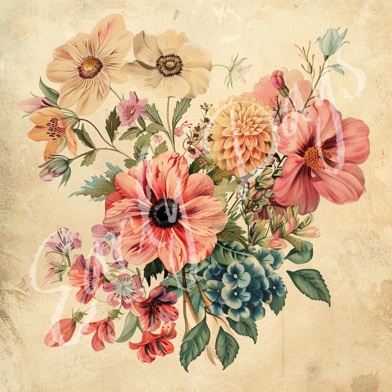 Sweet Vintage Flora Downloadable Digital L Flora Watercolors of Antique ...