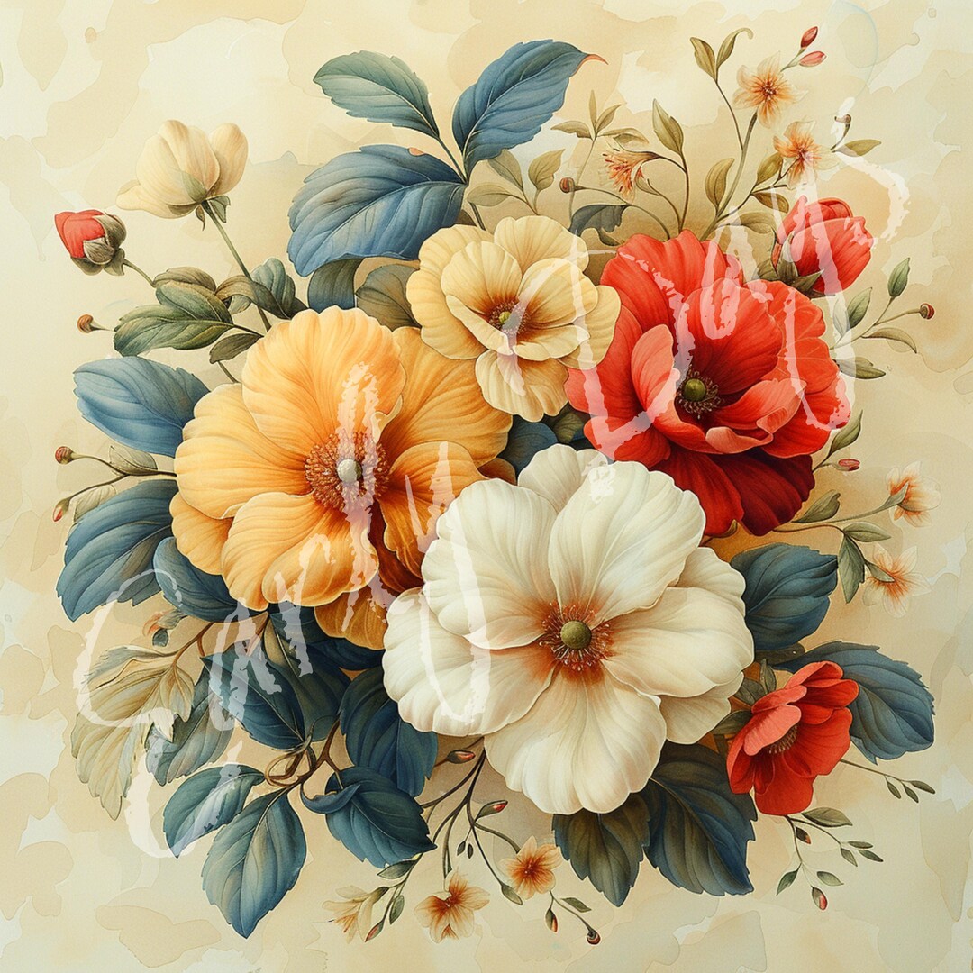 Vintage Flower Digital Download Print L PNG Botanical Flower Printable ...