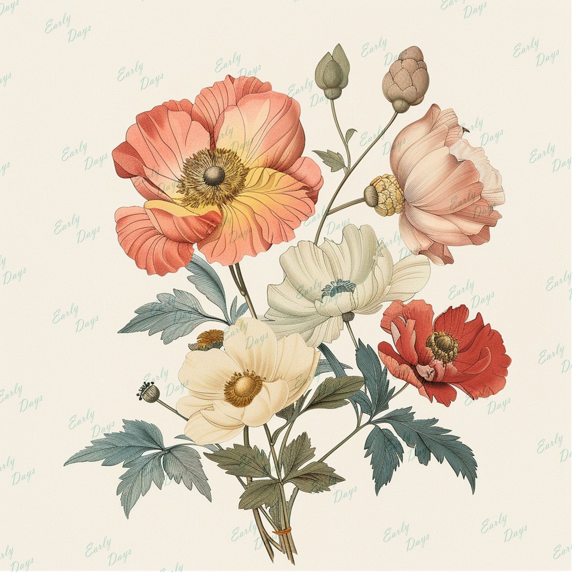 Classic Vintage Flora Downloadable Digital L Flora Watercolors of ...