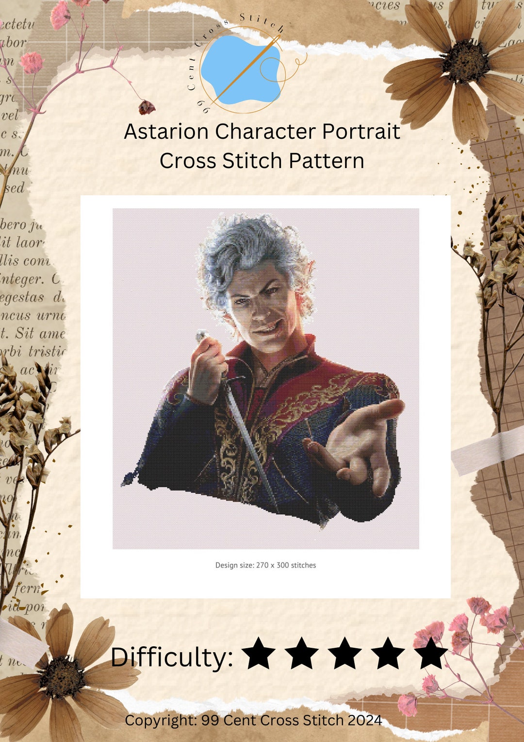 Baldur's Gate 3 Astarion Character Portrait Cross Stitch Pattern - Etsy