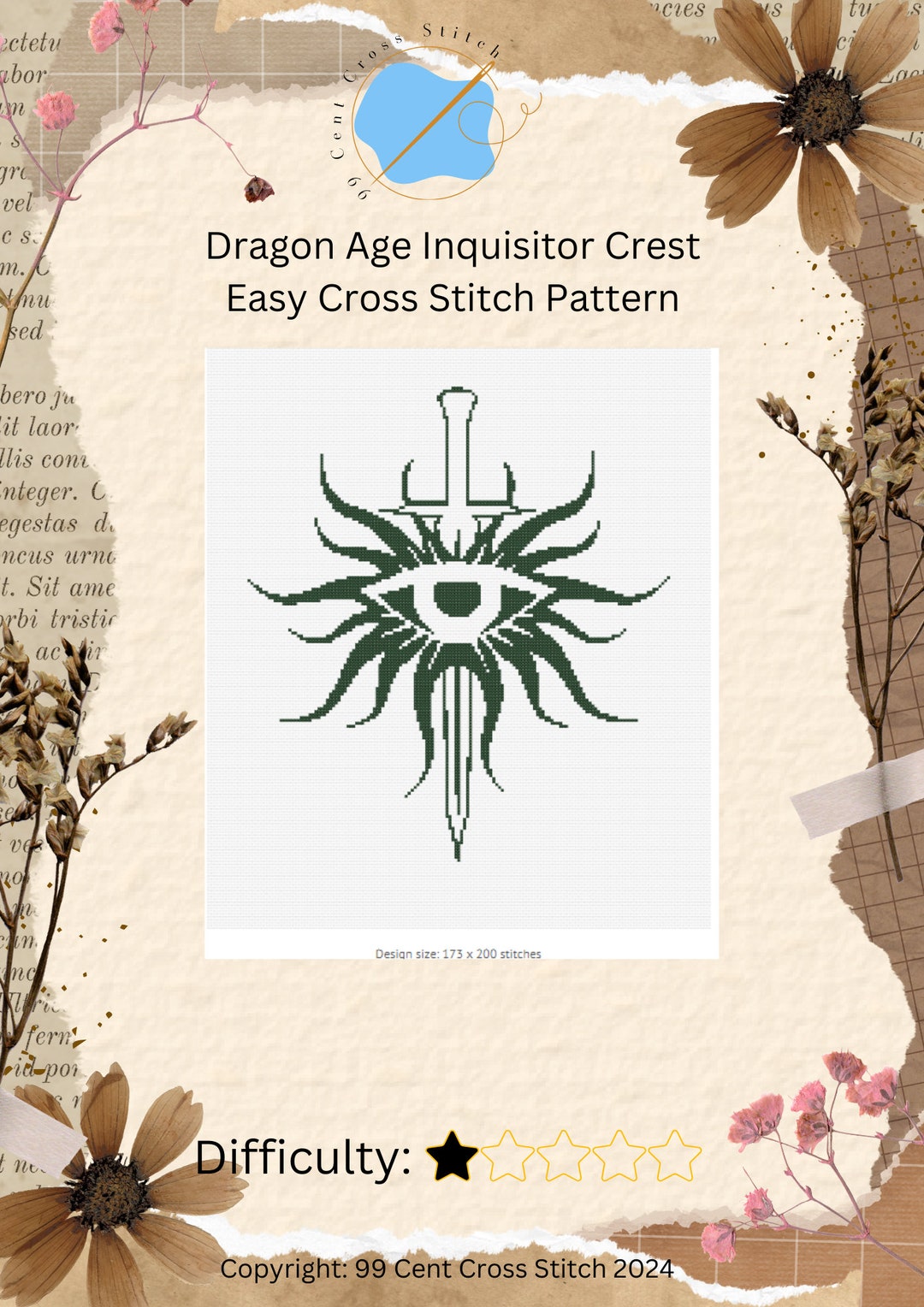 Dragon Age Inquisitor Crest Easy Cross Stitch Pattern - Etsy