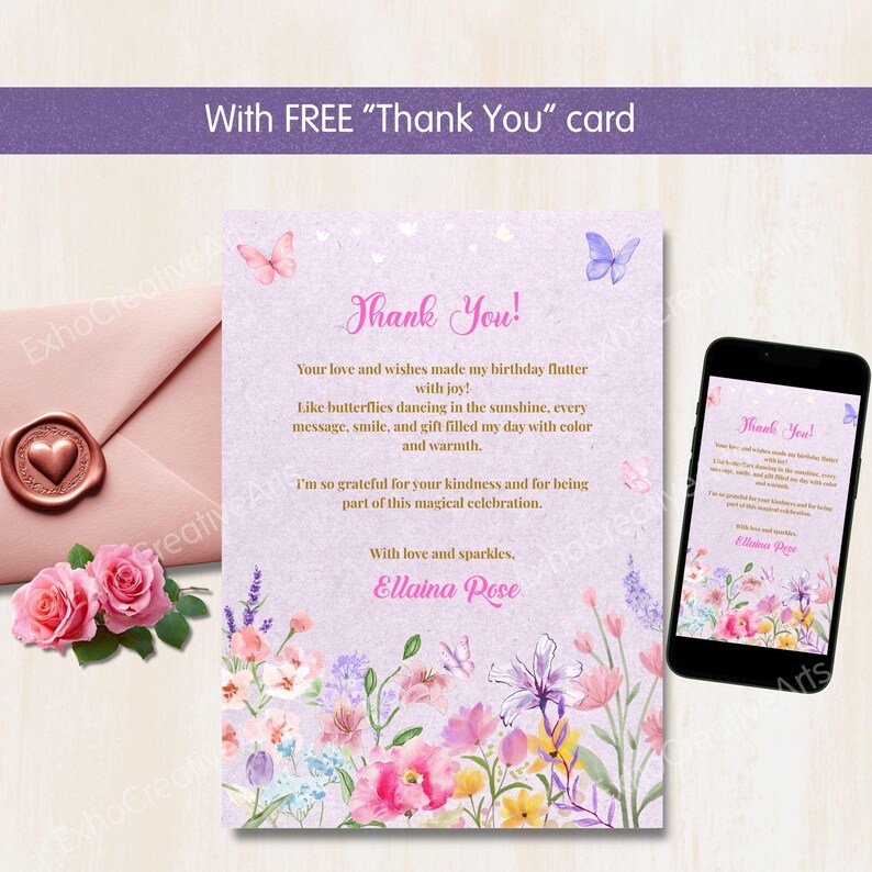 Butterfly Wildflower Birthday Invitation, First Birthday, Any Age ...