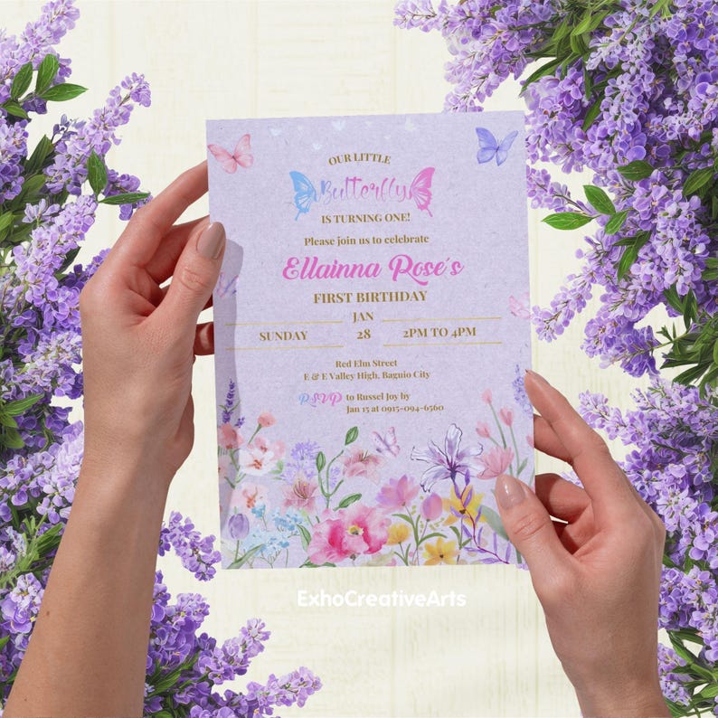 Butterfly Wildflower Birthday Invitation, First Birthday, Any Age ...