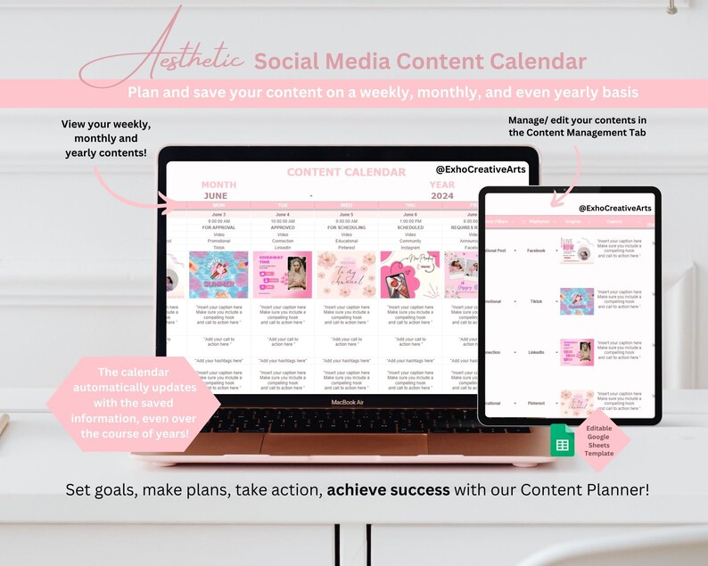 Social Media Content Calendar, Google Sheets Planner (digital Download ...