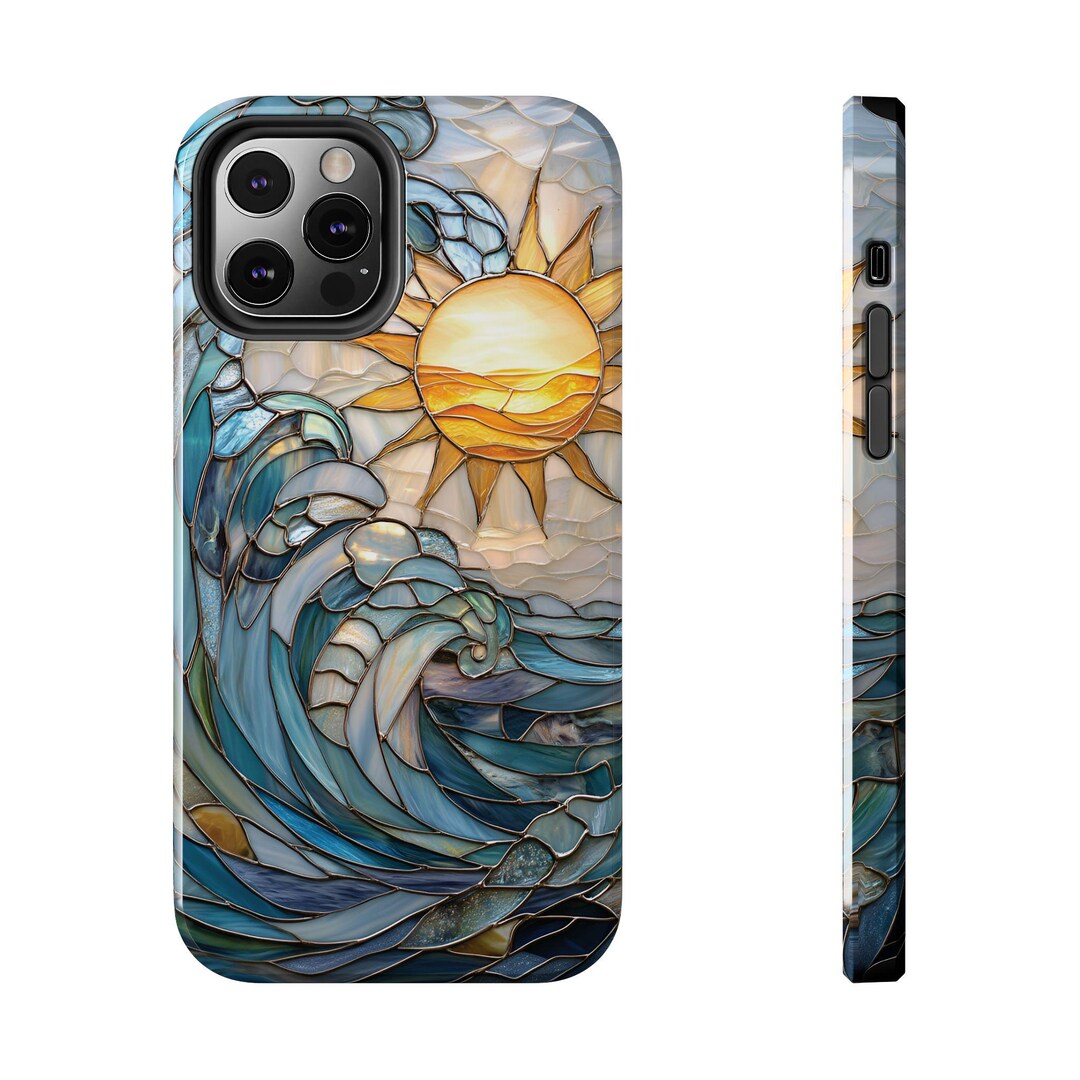 Waves & Sun Rays Stained Glass, Illusion Print Stained Glass Case for ...
