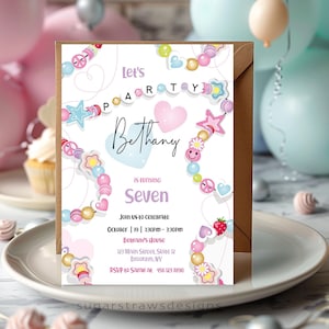 Editable Friendship Bracelet Invitation Girl Birthday Bead Bracelet ...