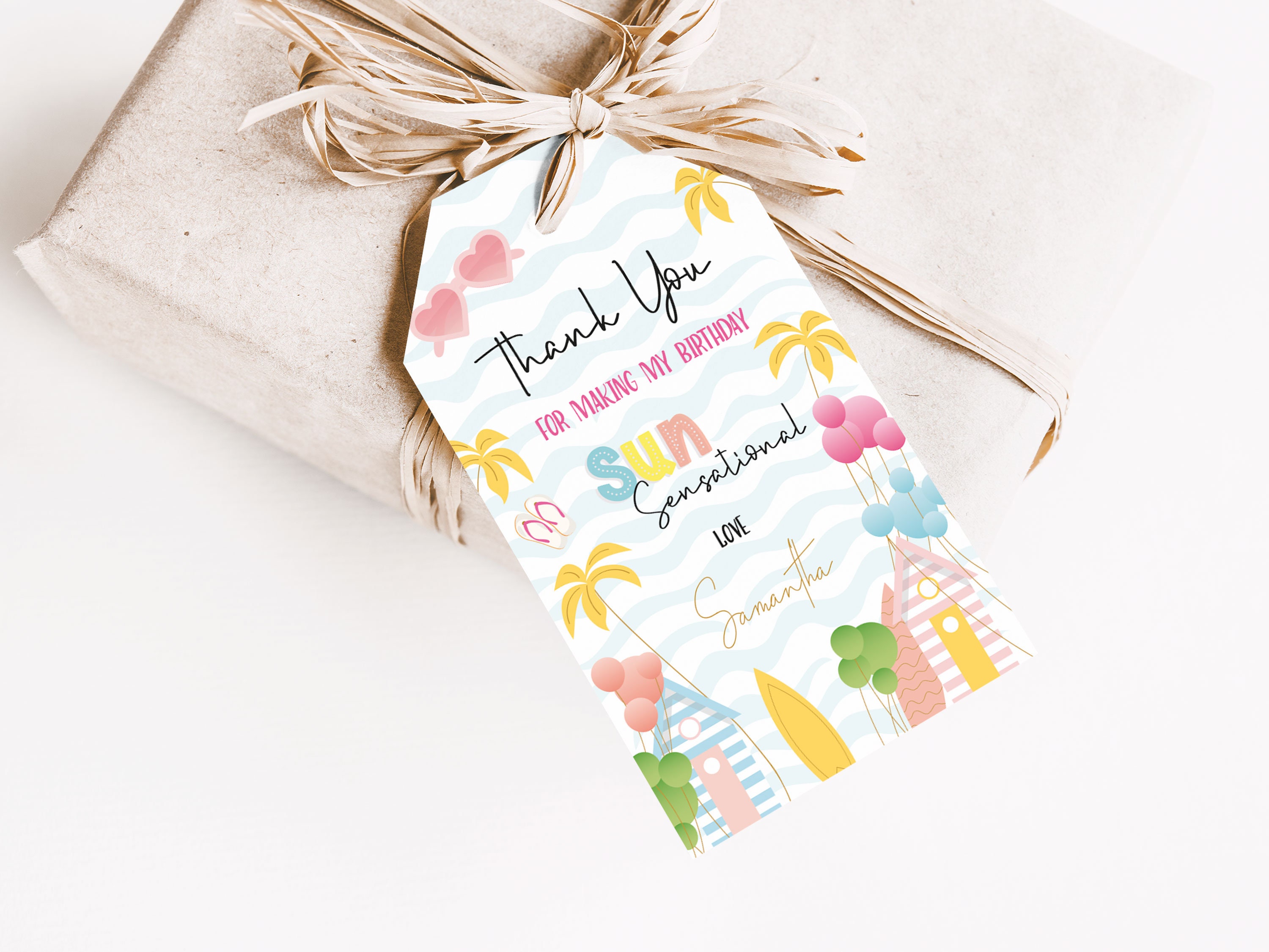 Editable Beach Party Favor Tag Thank You Tag Kids Birthday Pool Party ...