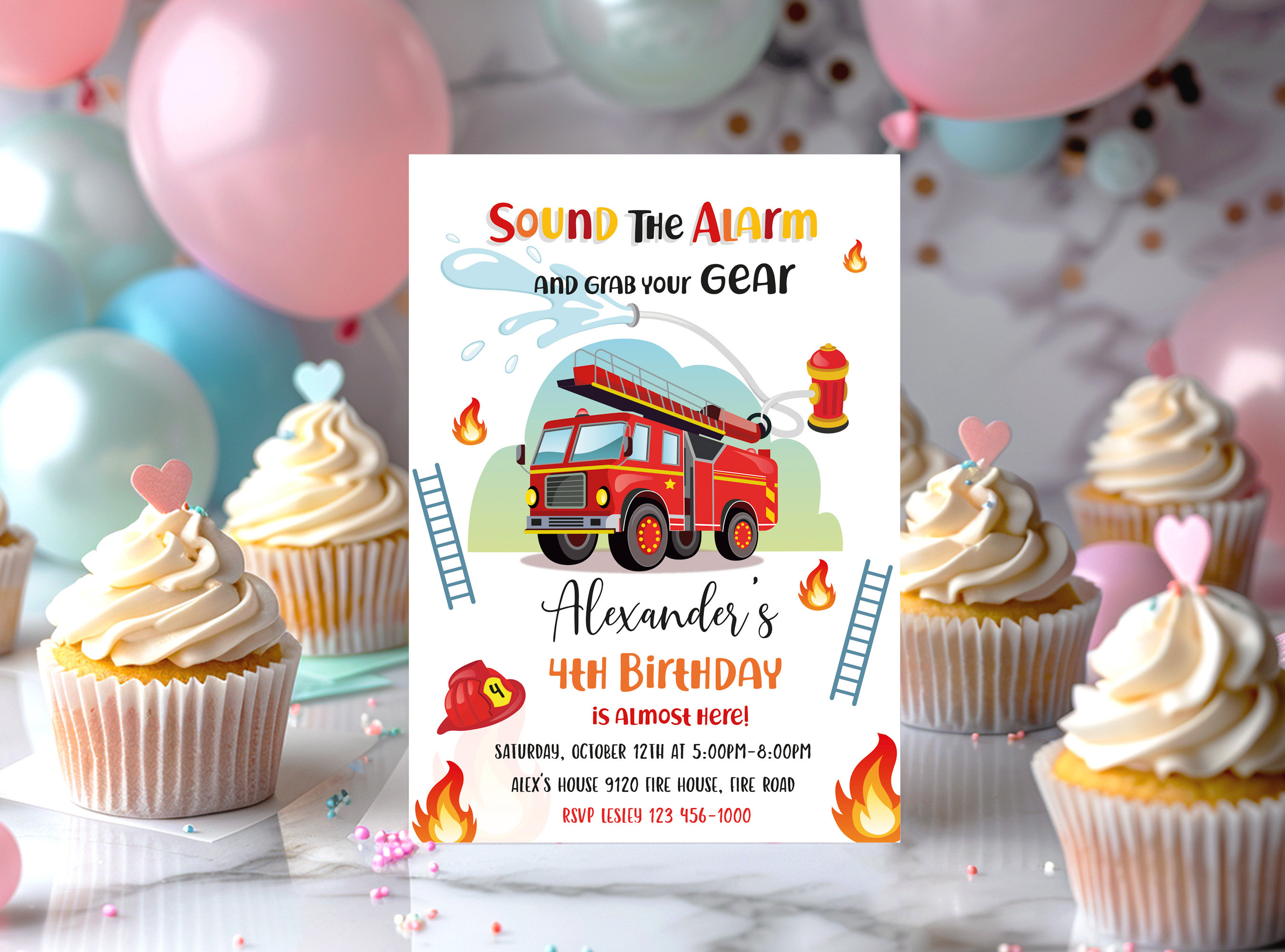 Editable Fire Truck Birthday Invitation Fire Engine Invite Boy Birthday ...