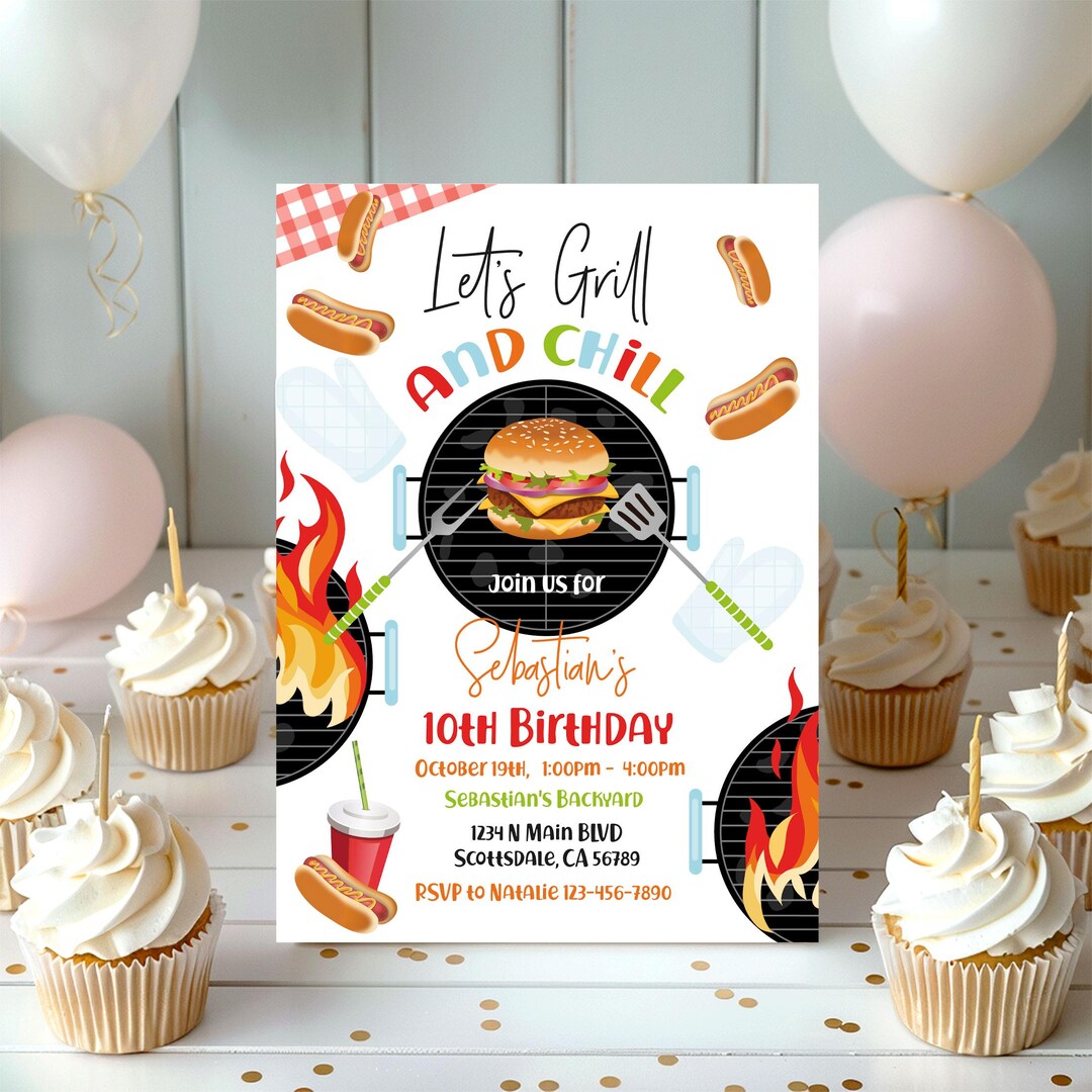 Editable BBQ Birthday Invitation Boy BBQ Birthday Invite Boy Barbecue ...