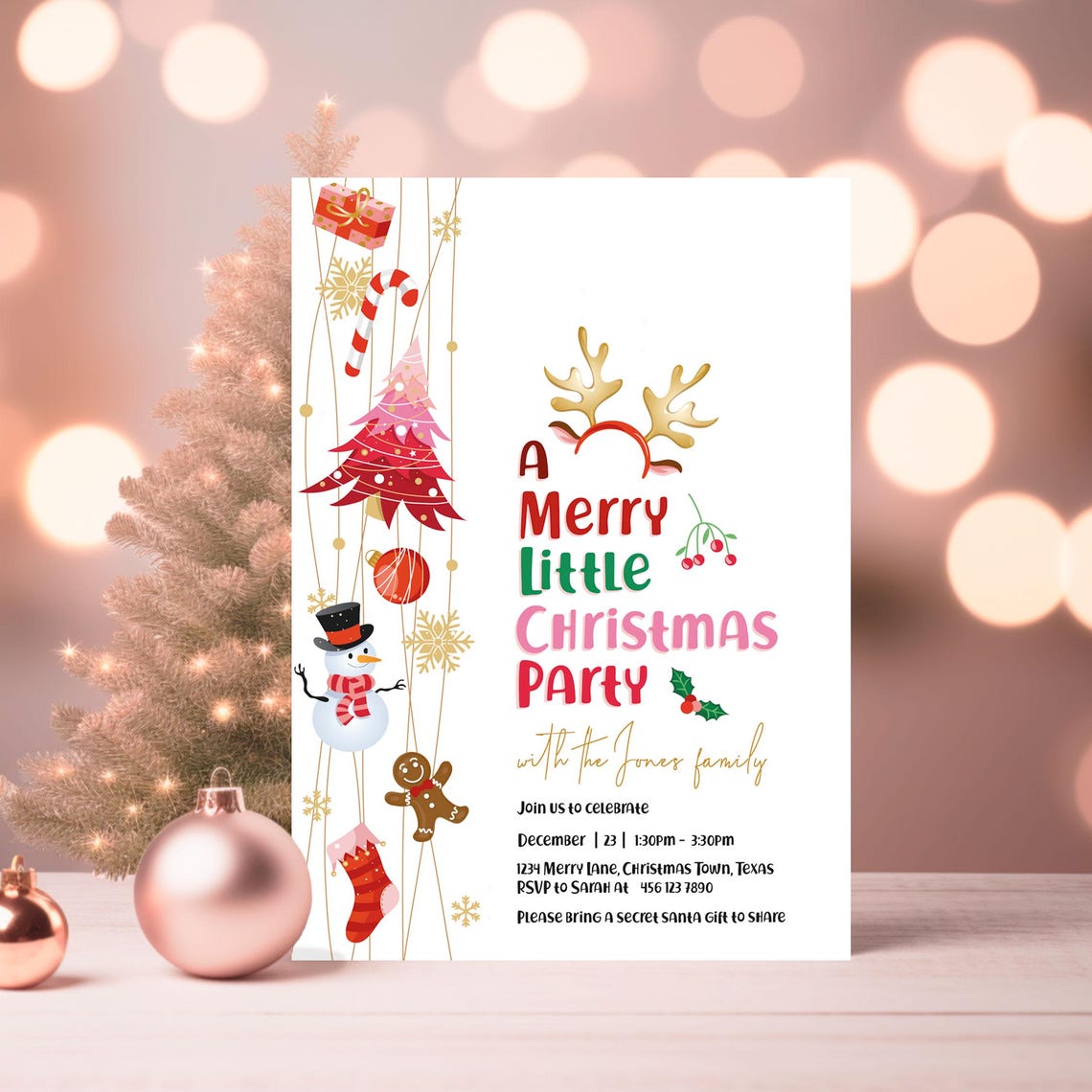Editable Christmas Party Invitation Holiday Xmas Birthday Invite Kids ...