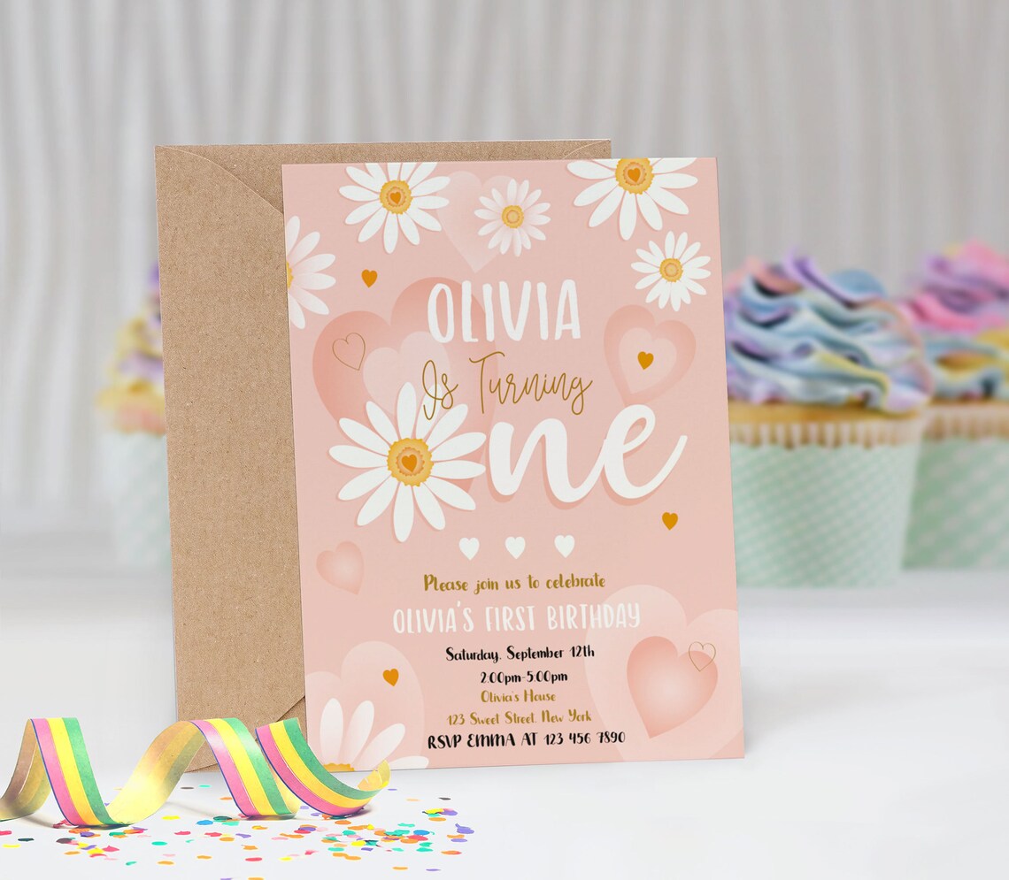 Editable Girls 1st Birthday Invitation Girl Birthday Invite One Pink ...