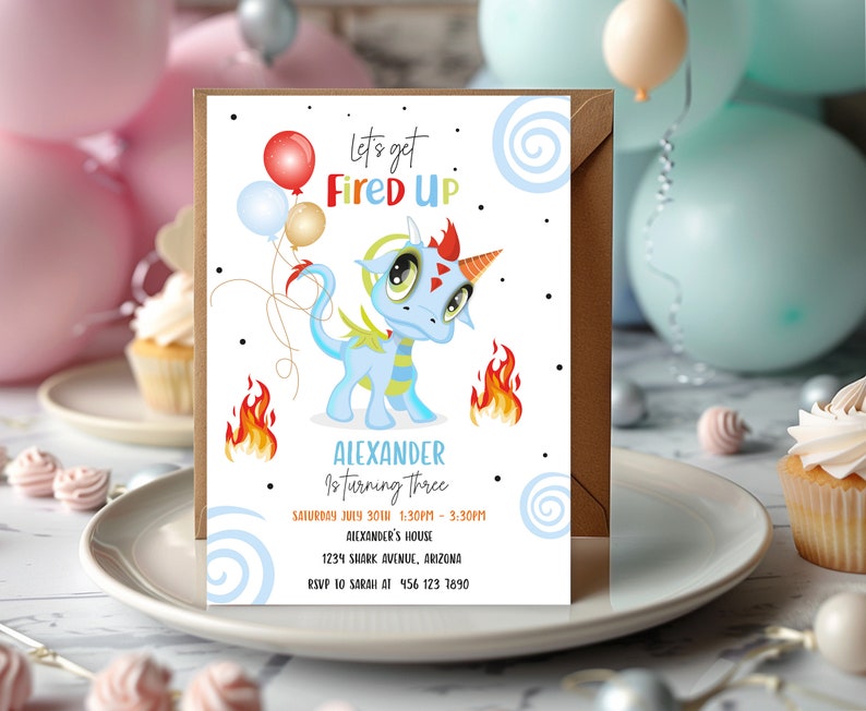 Editable Dragon Birthday Invitation Dragon Invite Lets Get Fired up ...