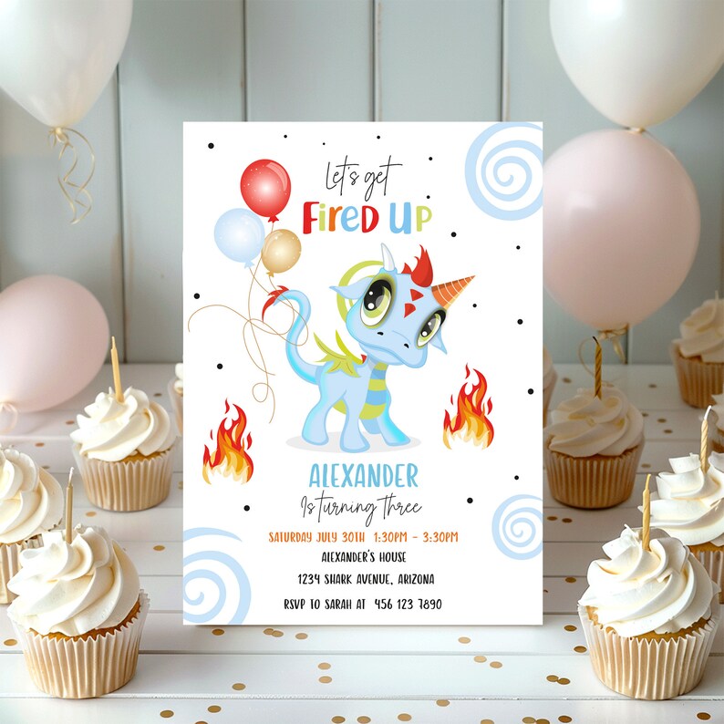 Editable Dragon Birthday Invitation Dragon Invite Lets Get Fired up ...